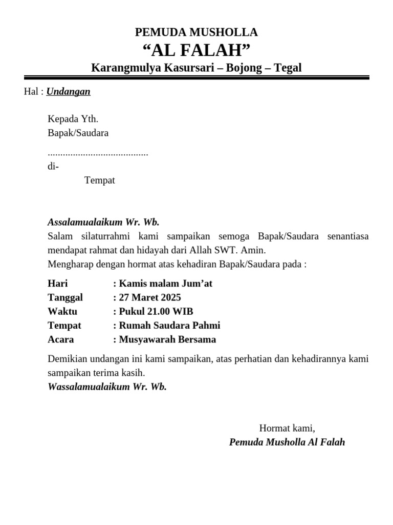 Undangan Pemuda Al Falah | PDF