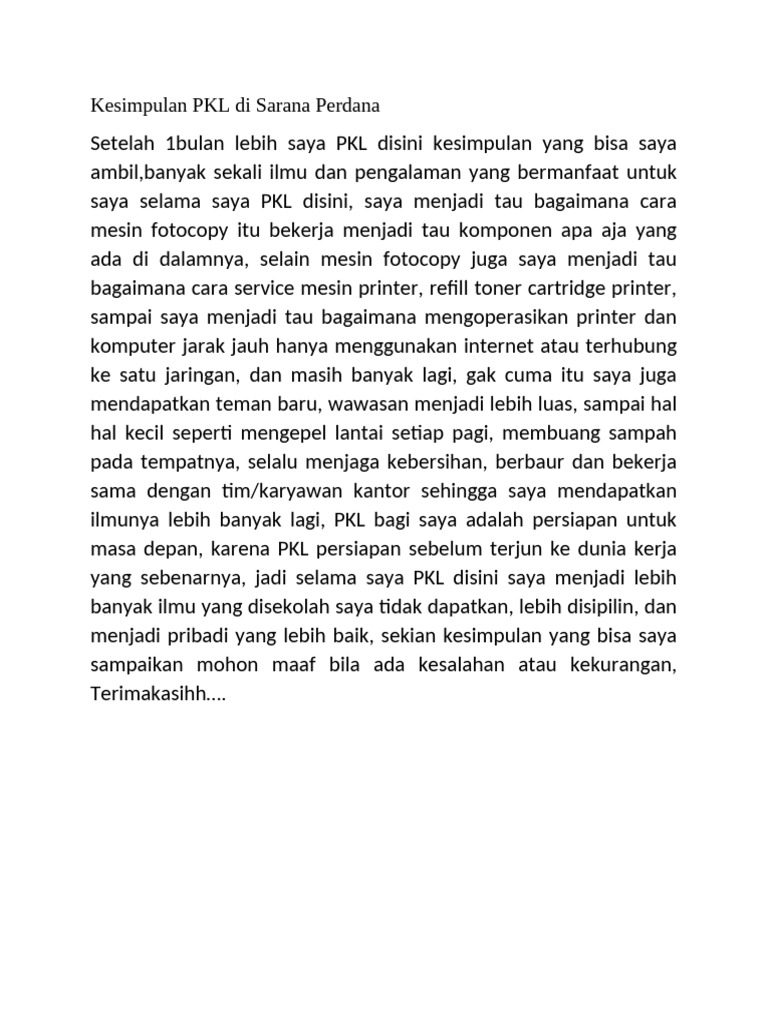 Kesimpulan PKL | PDF