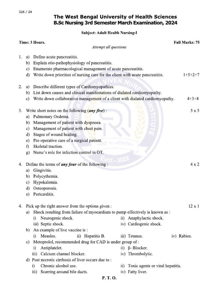 Adult Health Nursing I With Integrated Pathophysiology Including BCLS Module Theory | PDF