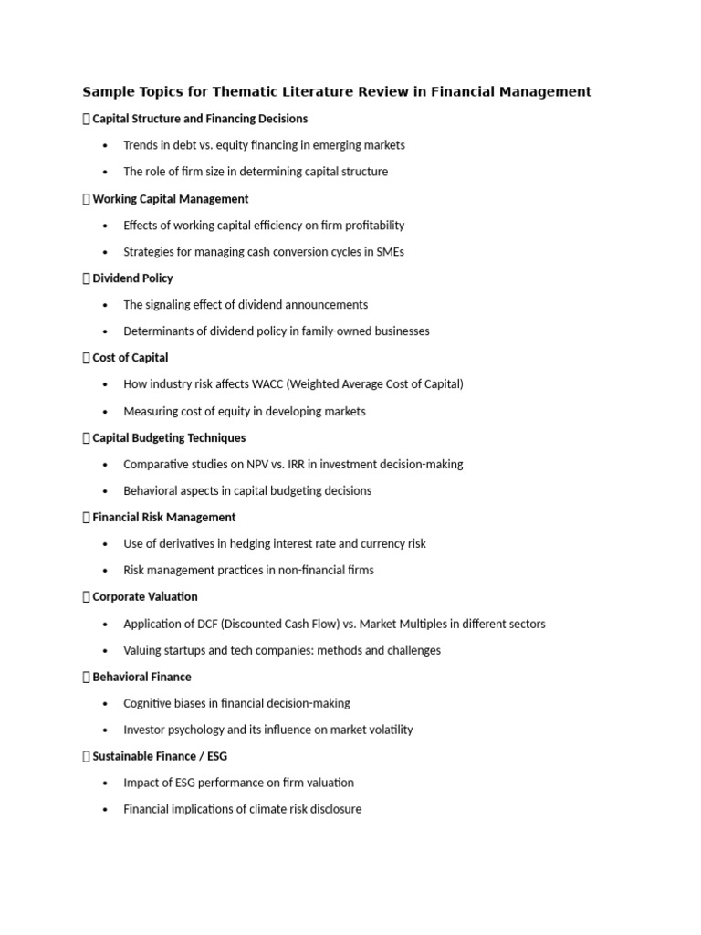 Thematic Literature Review in Finance | PDF