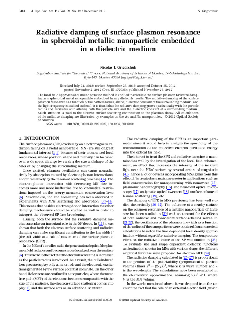 Radiative Damping of Surface Plasmon Resonance | PDF | Surface Plasmon Resonance | Scattering
