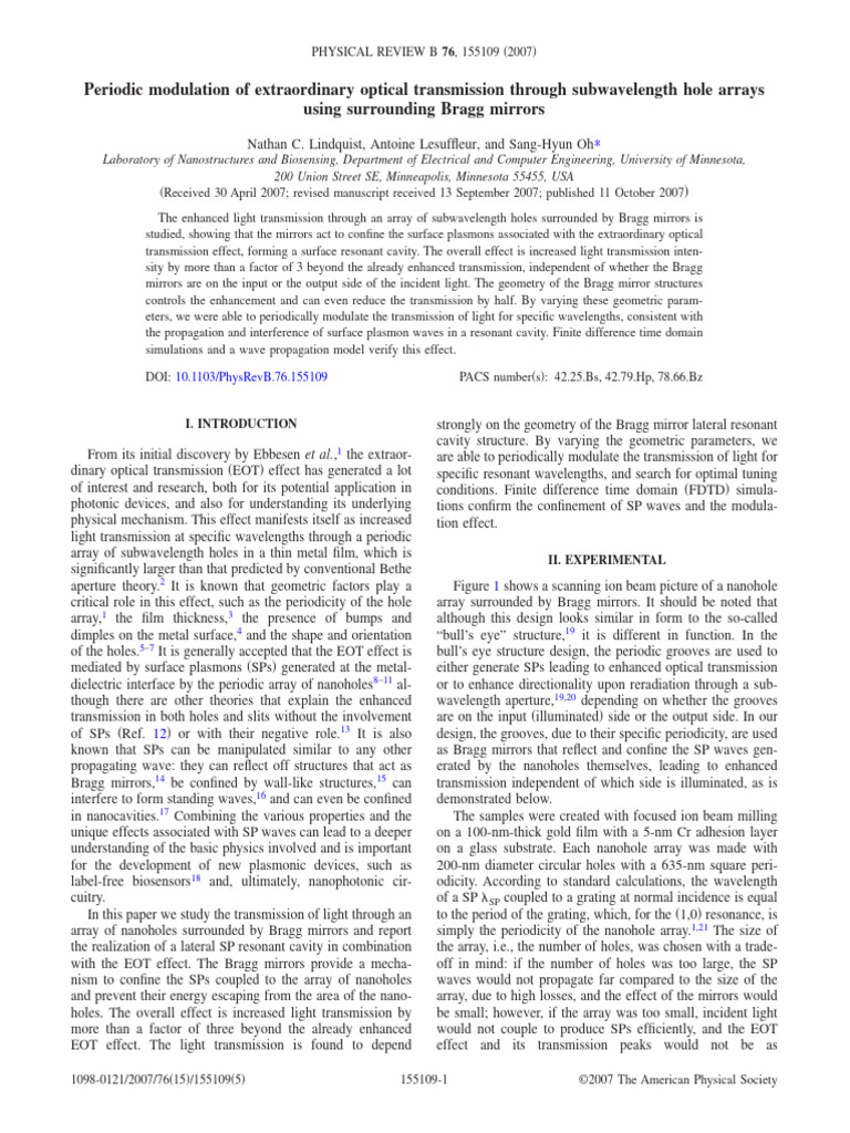 Periodic Modulation of Extraordinary Optical Transmission Through Subwavelength Hole Arrays ...