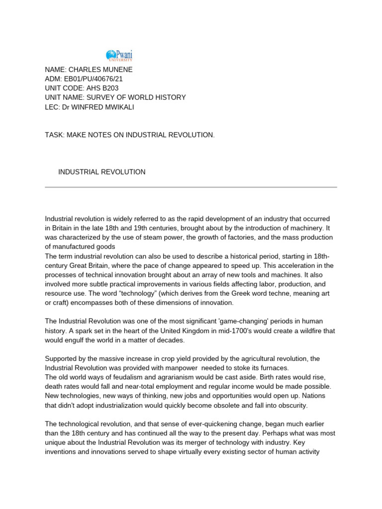 Industrial Revolution Notes | PDF | Industrial Revolution | Agriculture