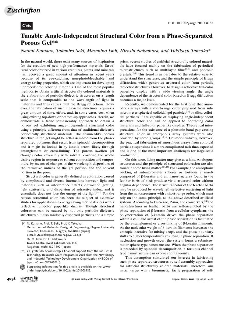 Angle-Independent Structural Color Gels | PDF | Refractive Index ...