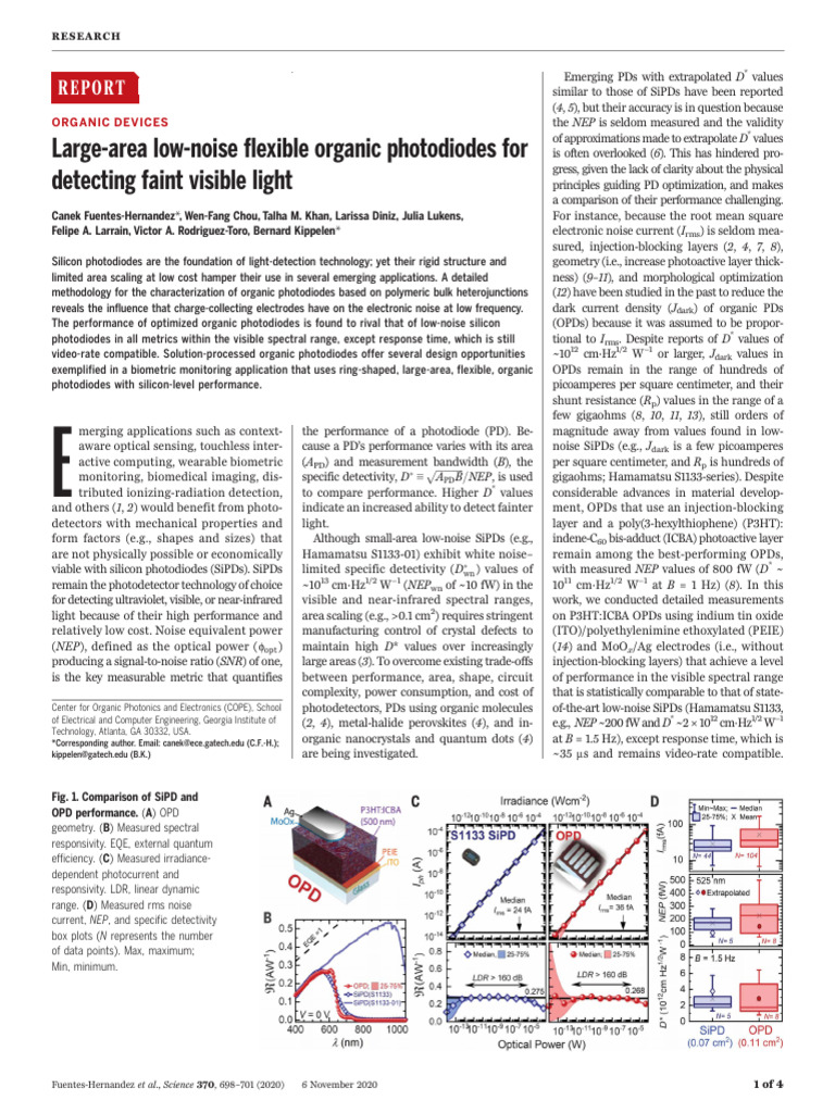 Large-Area Low-noise Flexible Organic Photodiodes For | PDF | Signal To ...
