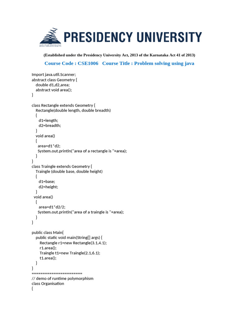 Course Code: CSE1006 Course Title: Problem Solving Using Java | PDF