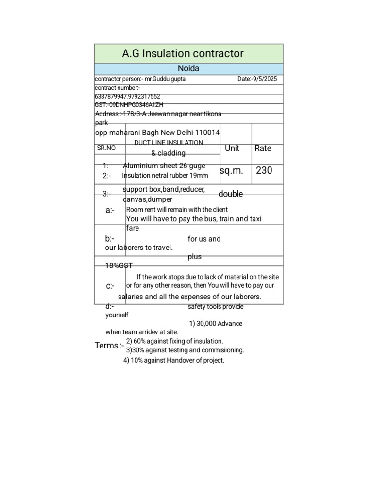 A.G Insulation Noida Contract | PDF