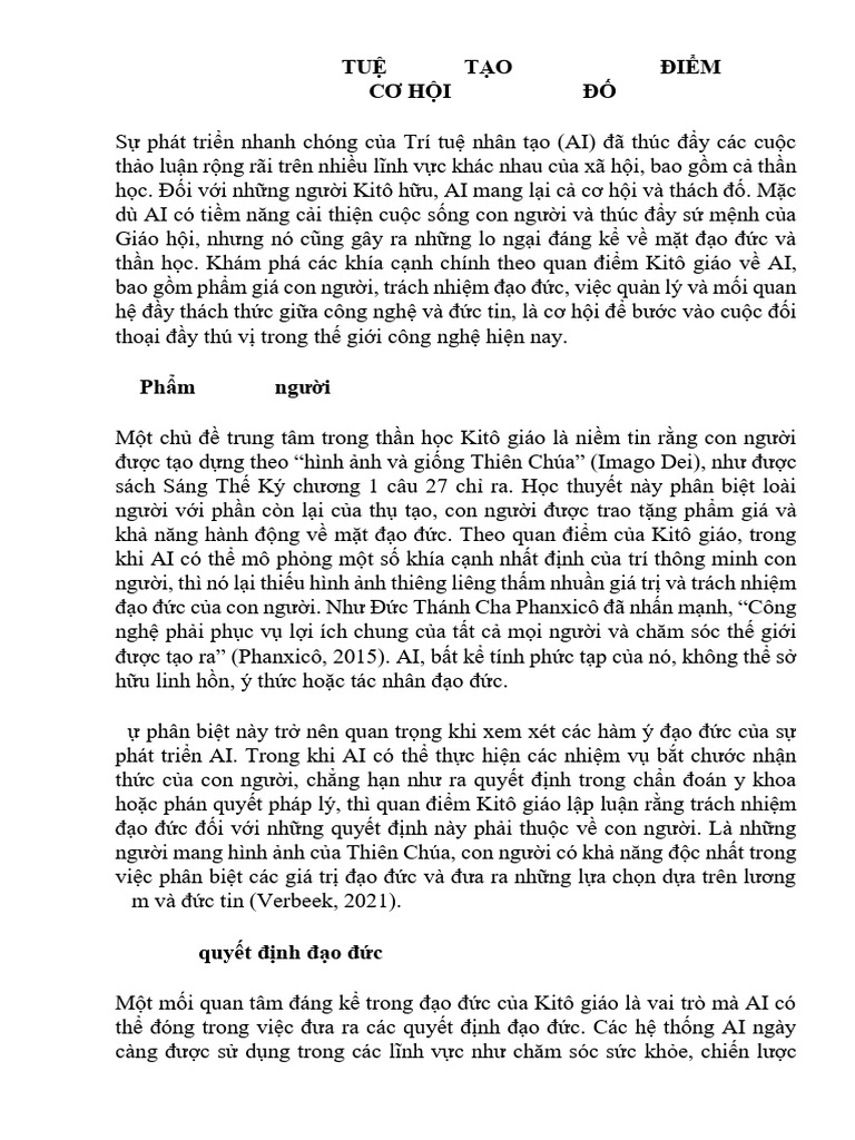 Thoáng Nhìn Trí Tuệ Nhân Tạo Theo Quan Điểm Kitô Giáo | PDF