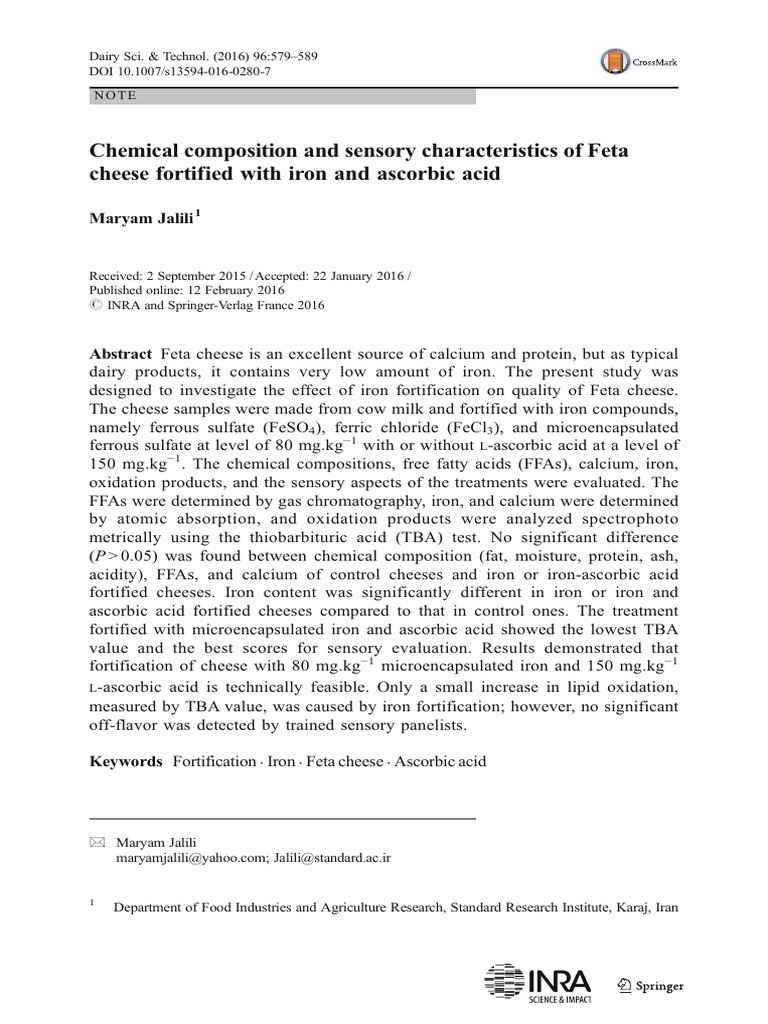 Iron-Fortified Feta Cheese Study | PDF | Iron | Spectrophotometry