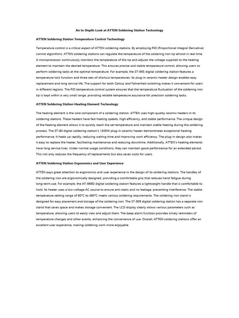 An In-Depth Look at ATTEN Soldering Station Technology | PDF | Soldering | Temperature