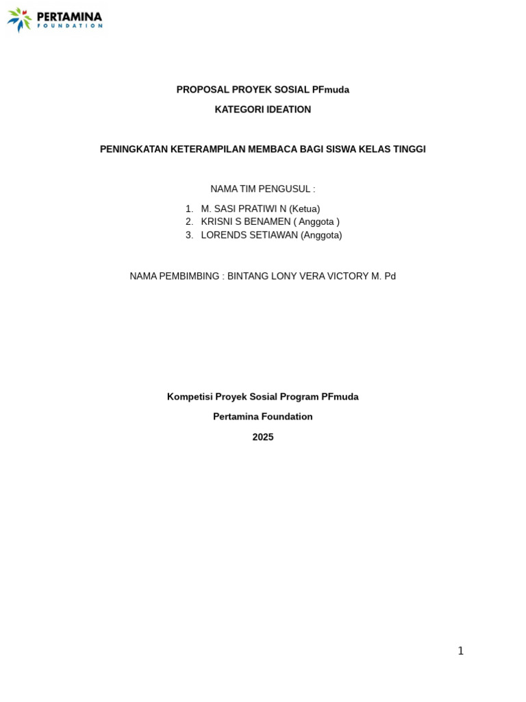 PROPOSAL PROYEK SOSIAL PFmuda 2025 | PDF