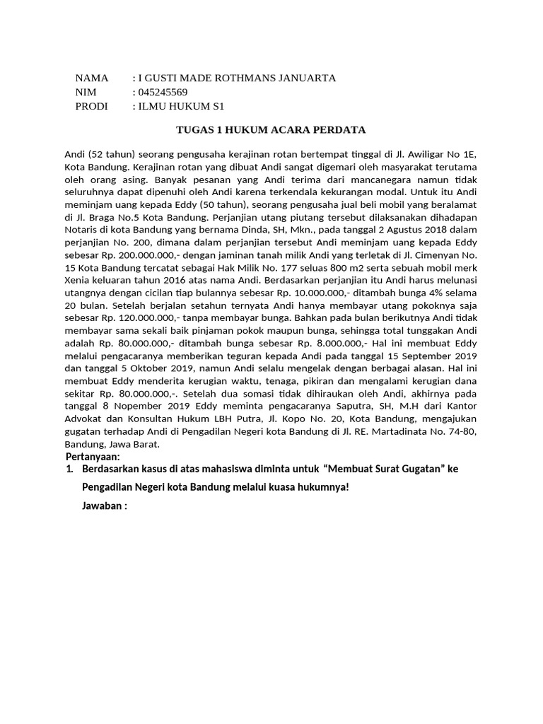 TUGAS 1 HUKUM ACARA PERDATA | PDF