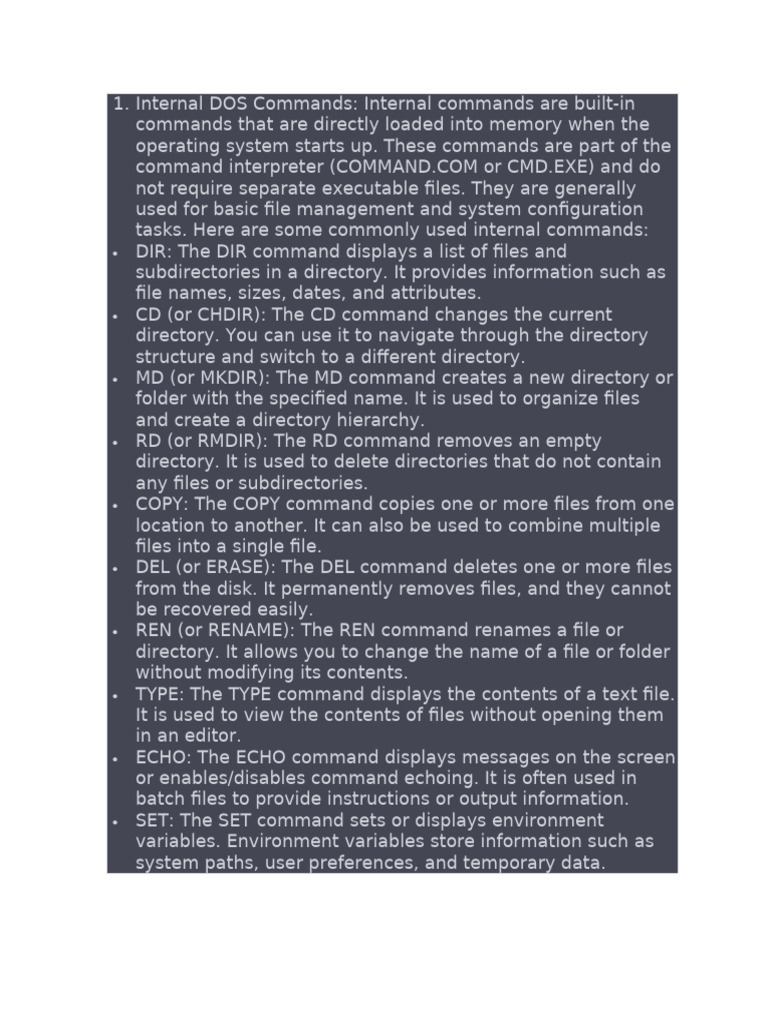 Internal And Extrernal Dos Commands Pdf Computer File Directory Computing