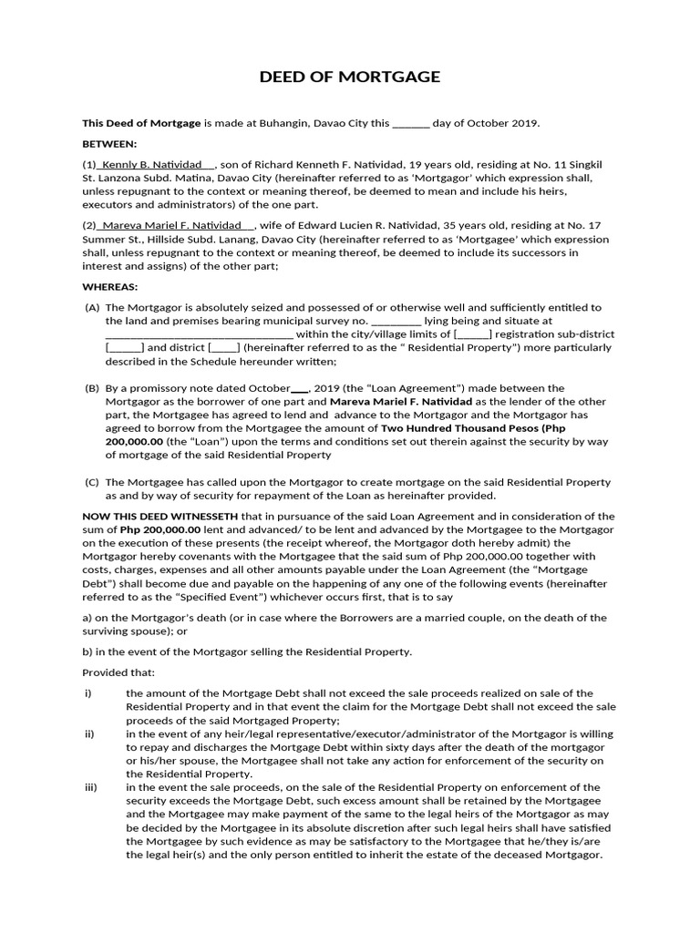 Deed of Mortgage | PDF | Mortgage Law | Financial Services