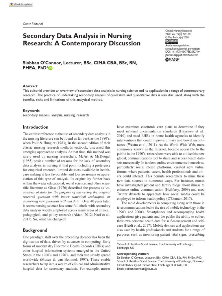 Secondary Data Analysis in Nursing Research | PDF | Analysis | Data