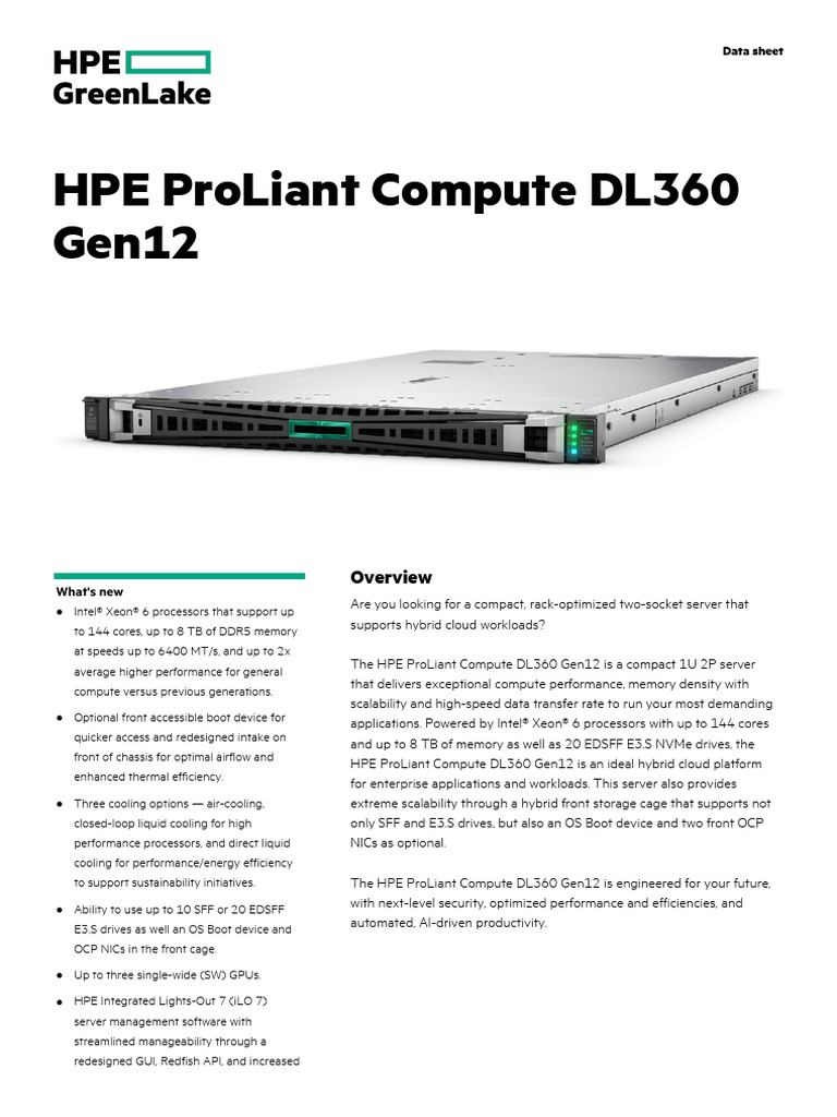 HPE ProLiant DL360 Gen12 Overview | PDF | Computer Security | Security