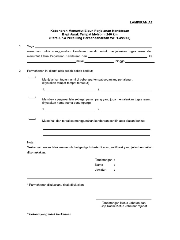 Borang Permohonan Untuk Bertugas Di Luar Pejabat | PDF