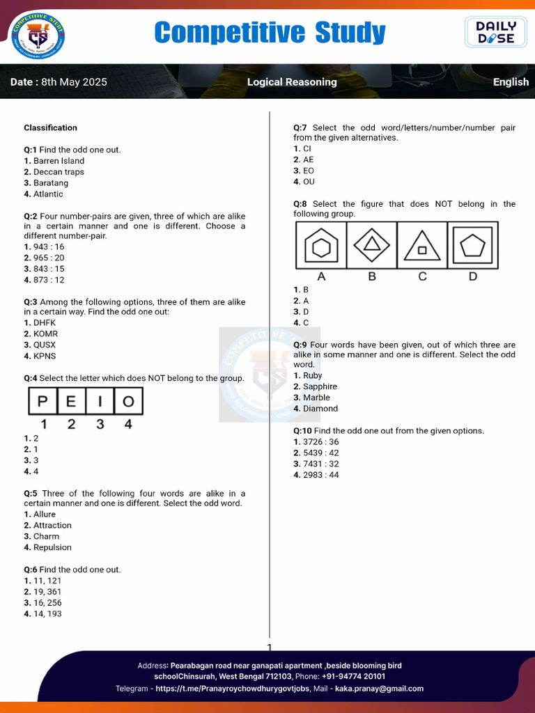 Logical Reasoning _English_8th May 2025 | PDF