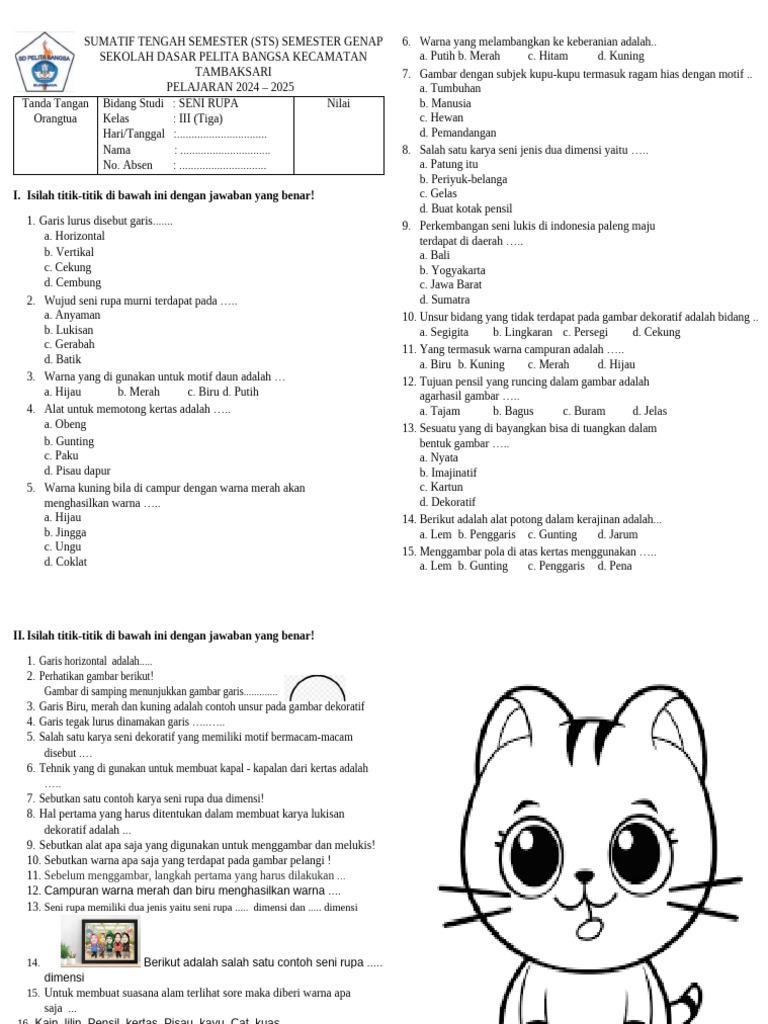 STS SENI RUPA KELAS 3 PB SMT 2 | PDF