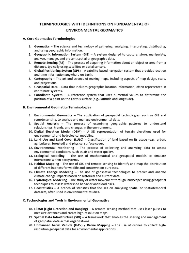 Terminologies With Definitions on Fundamental of Environmental ...