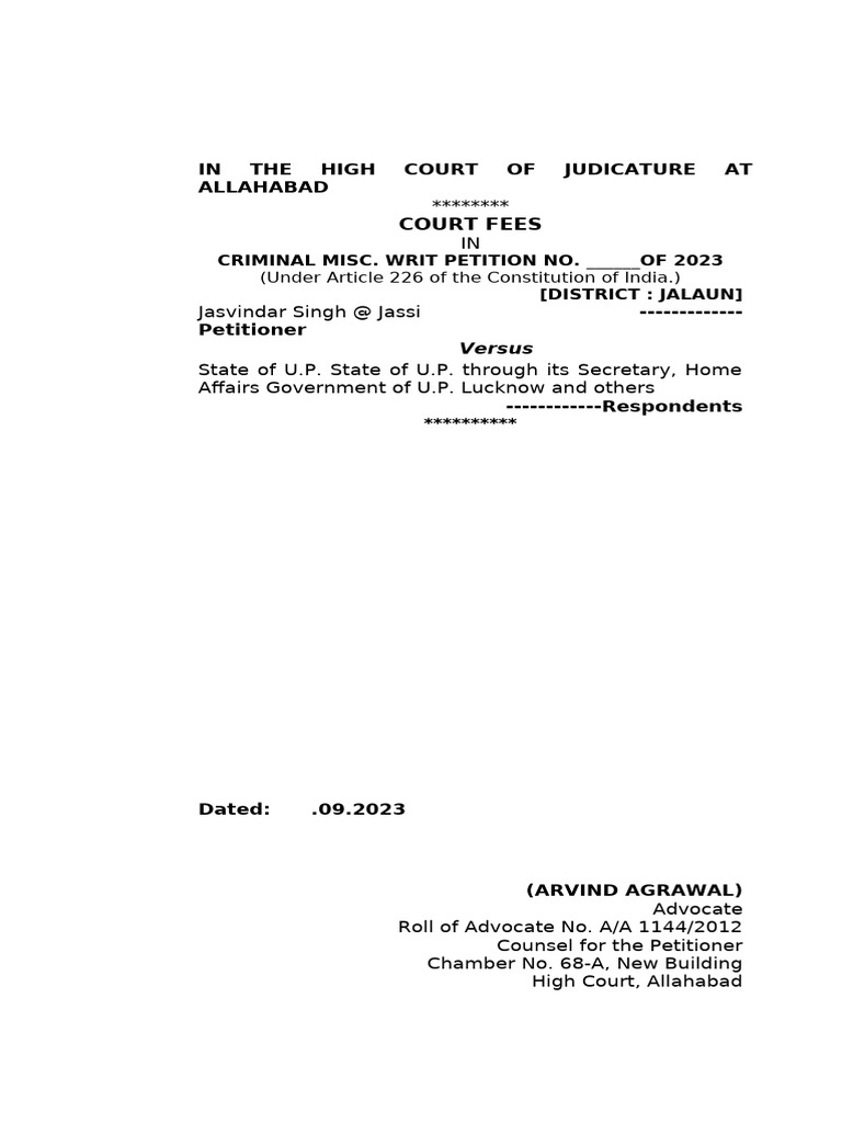 Criminal Writ Gangsger Jasvindar Urf Jassi | PDF | Affidavit | Bail