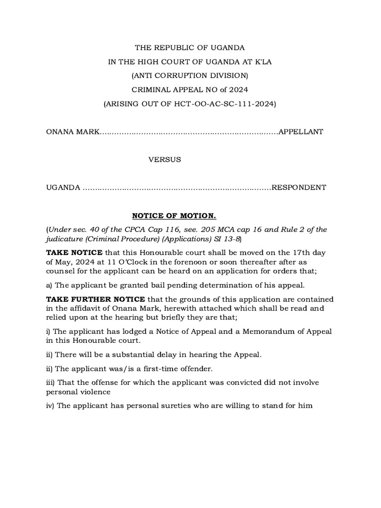 Bail Pending Appeal Application, Firm E4 | PDF | Bail | Appeal