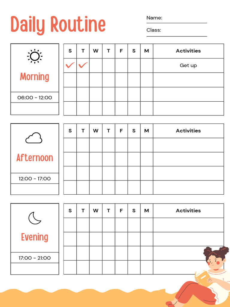 White Orange Illustrative Daily Routine Planner | PDF