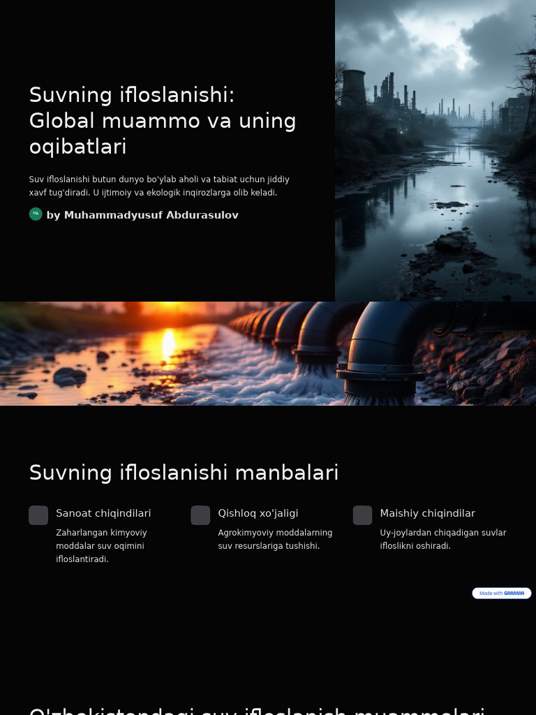 Suvning Ifloslanishi: Global Muammo Va Uning Oqibatlari: by Muhammadyusuf Abdurasulov | PDF