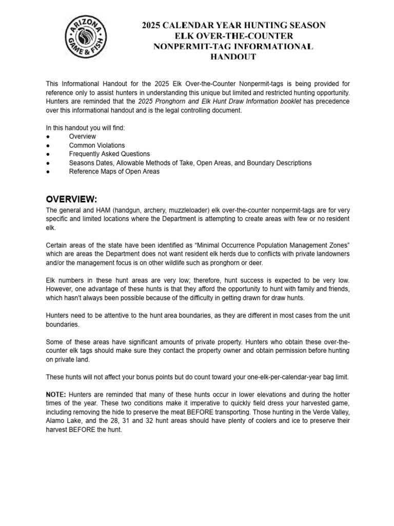 2025 Arizona OTC Elk Tag Information | PDF | Hunting | Apache