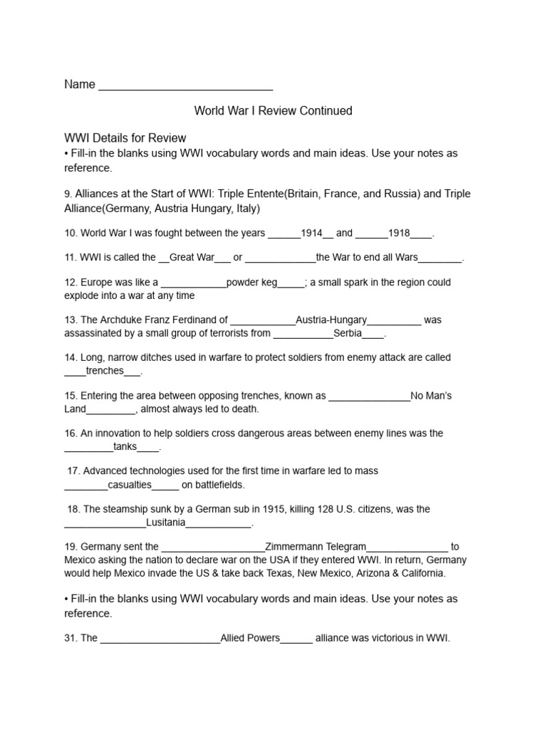 Adil Memon - T4CW9 World War I Review Part Two - 11387945 | PDF