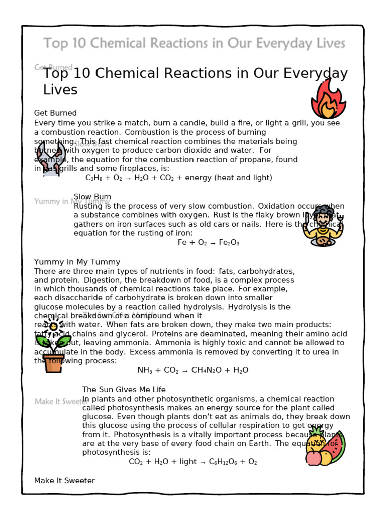 Everyday Chemical Reactions Explained | PDF | Cellular Respiration ...