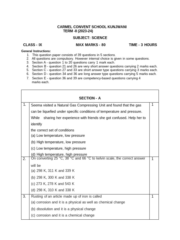 Class Ix Science Sample Paper KV Chandrapur | PDF | Mixture ...