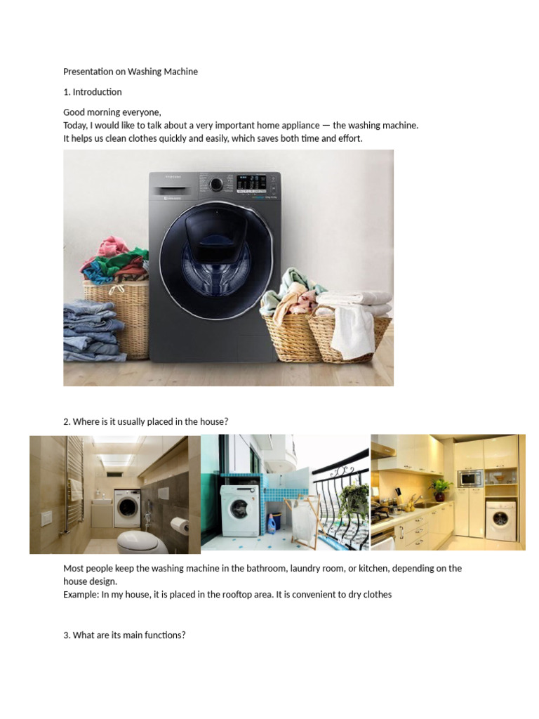 Presentation On Washing Machine | PDF
