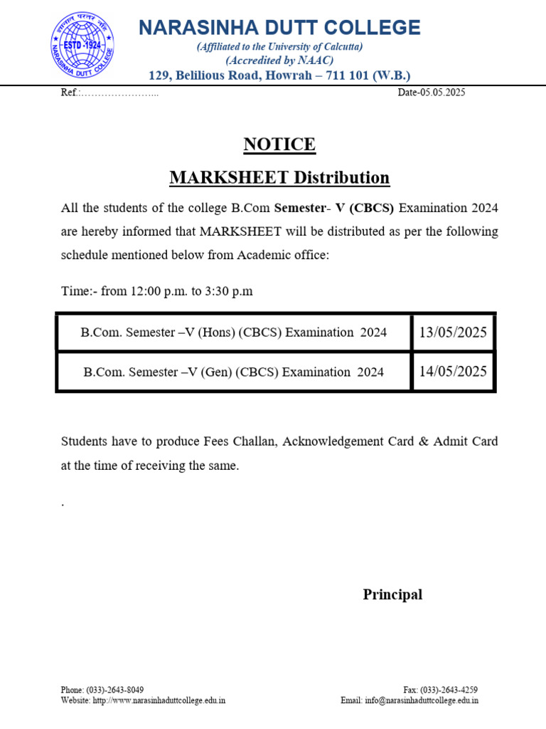 B.Com-Semester-V-Marksheet-Distribution-2024 | PDF