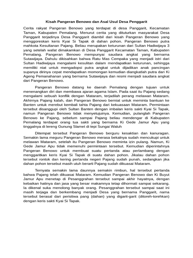 Sejarah Pangeran Benowo di Pemalang | PDF