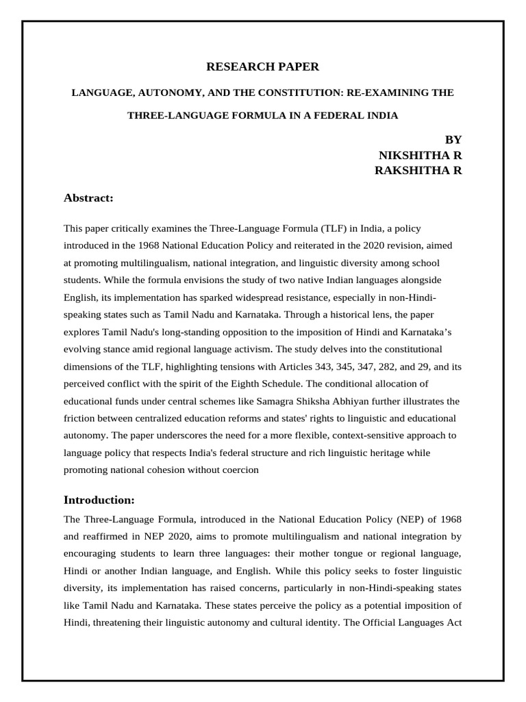 Research Paper - Language, Autonomy, and The Constitution: Re-Examining ...