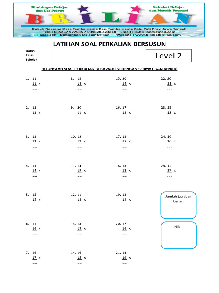 Soal Perkalian Bersusun Level 2 Compress | PDF