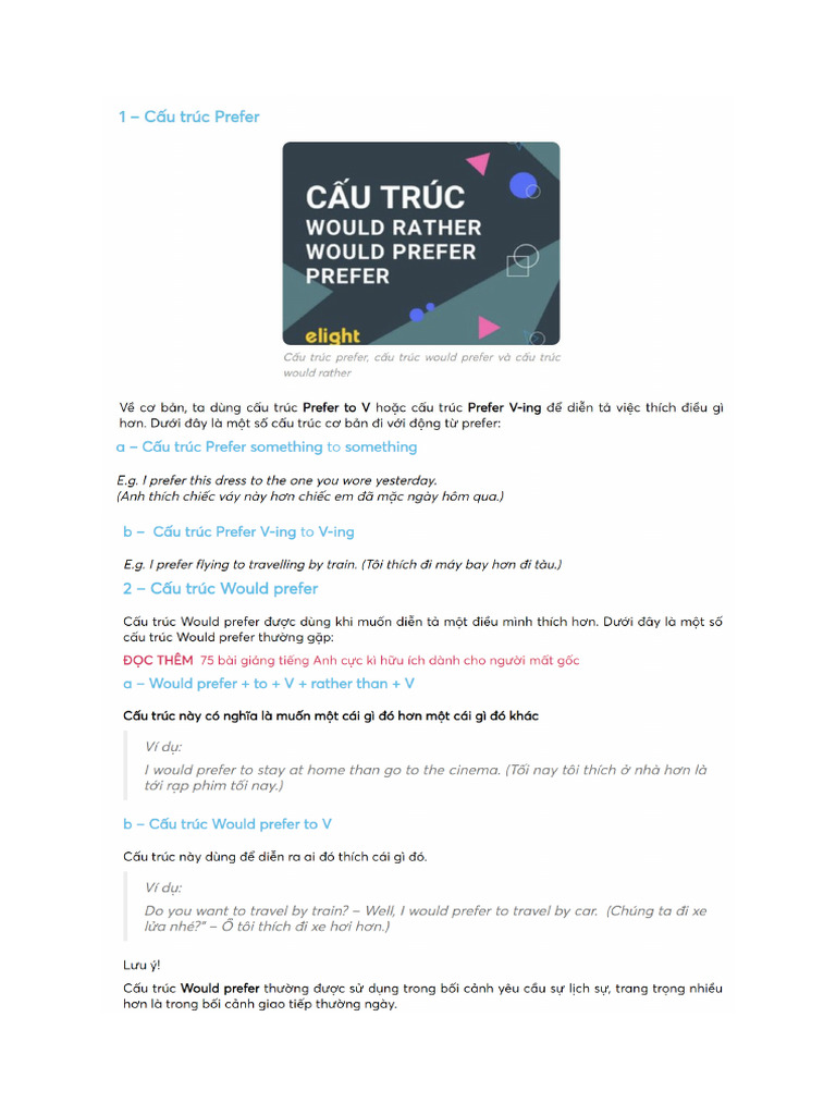 Cấu trúc Rather, Prefer | PDF