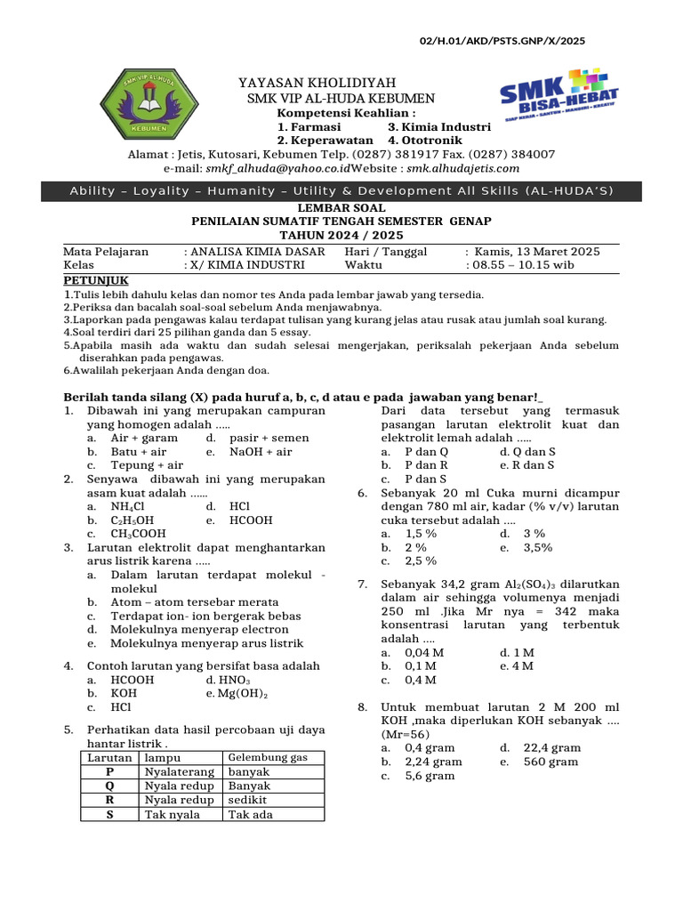 Soal Akade X Ki 2025 Ok | PDF