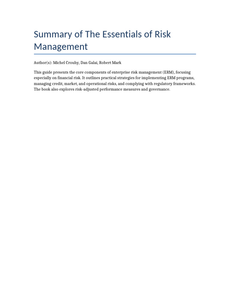 Risk Management Summary 2 The | PDF