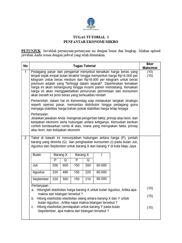 Tugas Tutorial 1 Rev251 Pengantar Ekonomi Mikro NANDA TAMA | PDF