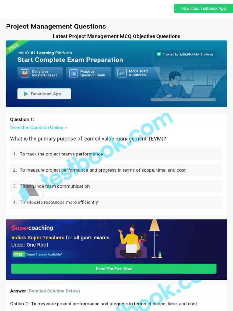 MCQ On Project Management 5f3af34f9db84b2091264f0e | PDF