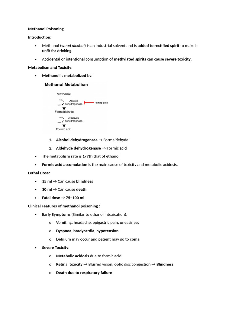 Methanol Poisoning Notes | PDF | Medical Specialties | Toxicology