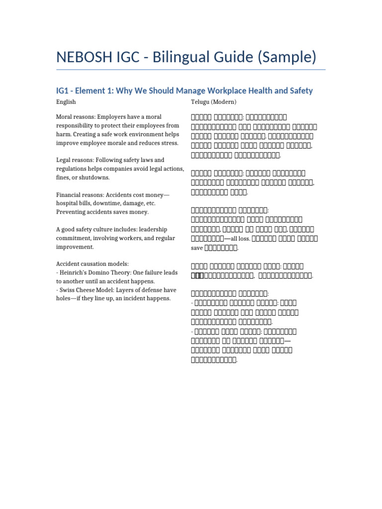 NEBOSH IGC Bilingual Sample | PDF