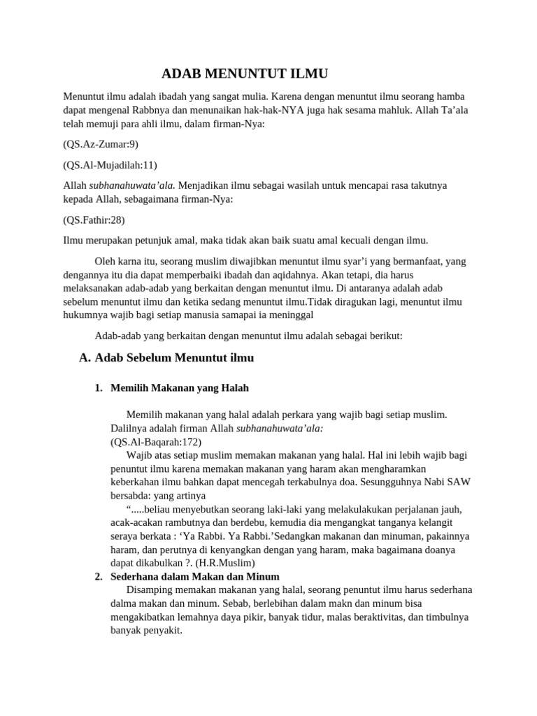 ADAB MENUNTUT ILMU (FATIYA | PDF