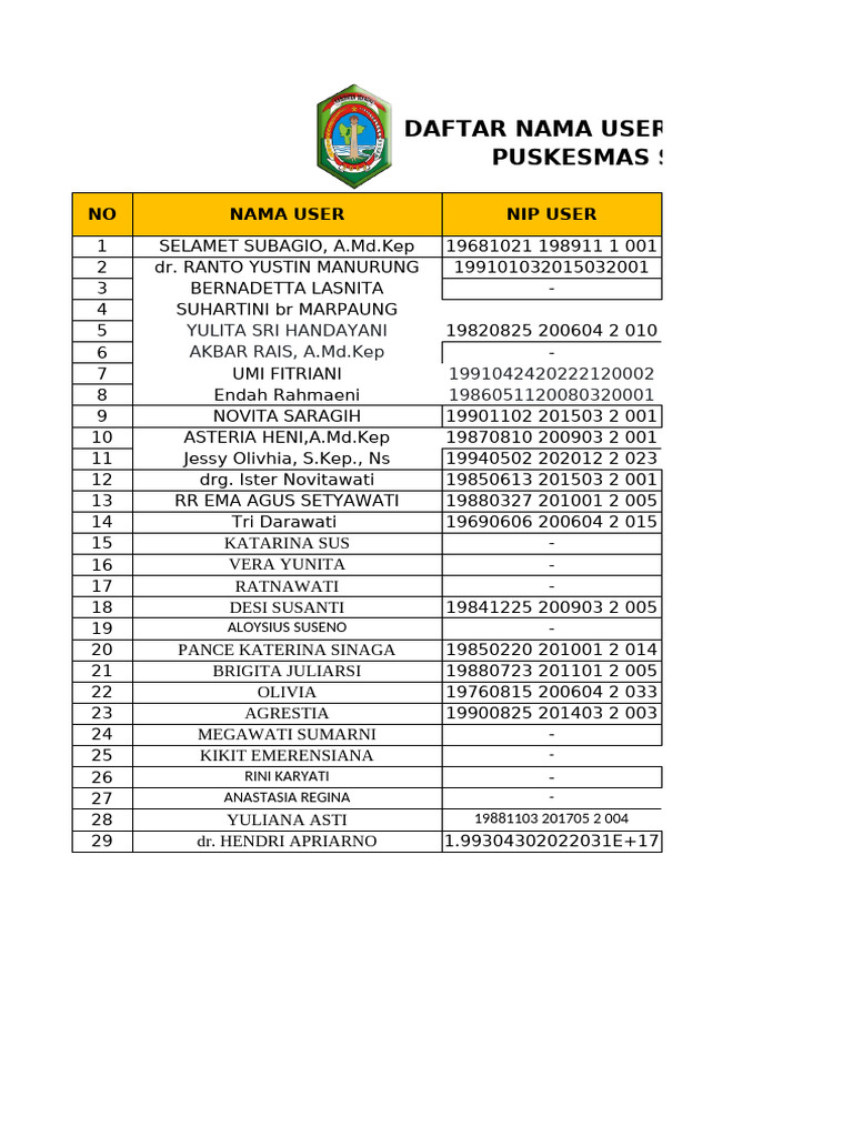 Daftar Pengguna E-Puskesmas Sekadau | PDF