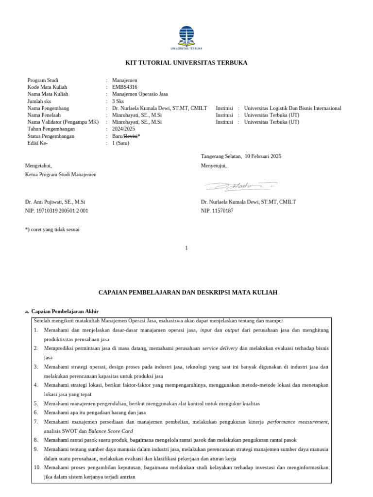 RAT Manajemen Operasi Jasa | PDF