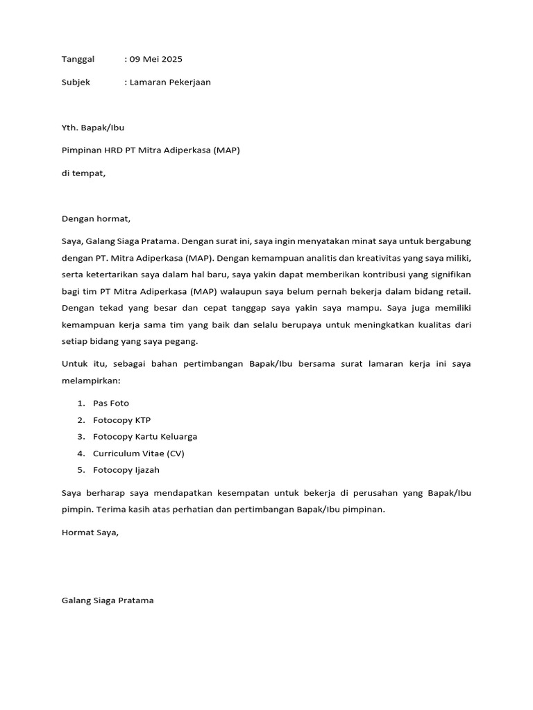 Lamaran Mitra Adiperkasa (MAP) | PDF