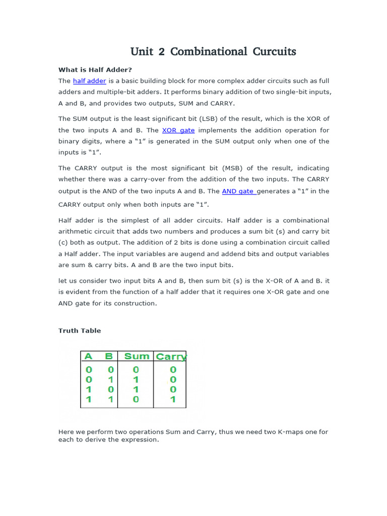 Half Adder - Full Adder | PDF | Subtraction | Computer Engineering
