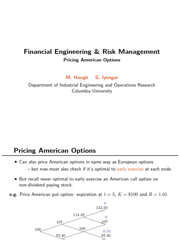 Pricing American Options and Replicating Strategies | PDF | Option (Finance) | Market (Economics)
